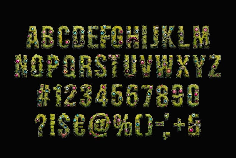Monster Alphabet, Ugly Letters. Creepy and Spooky Letters and Numbers ...