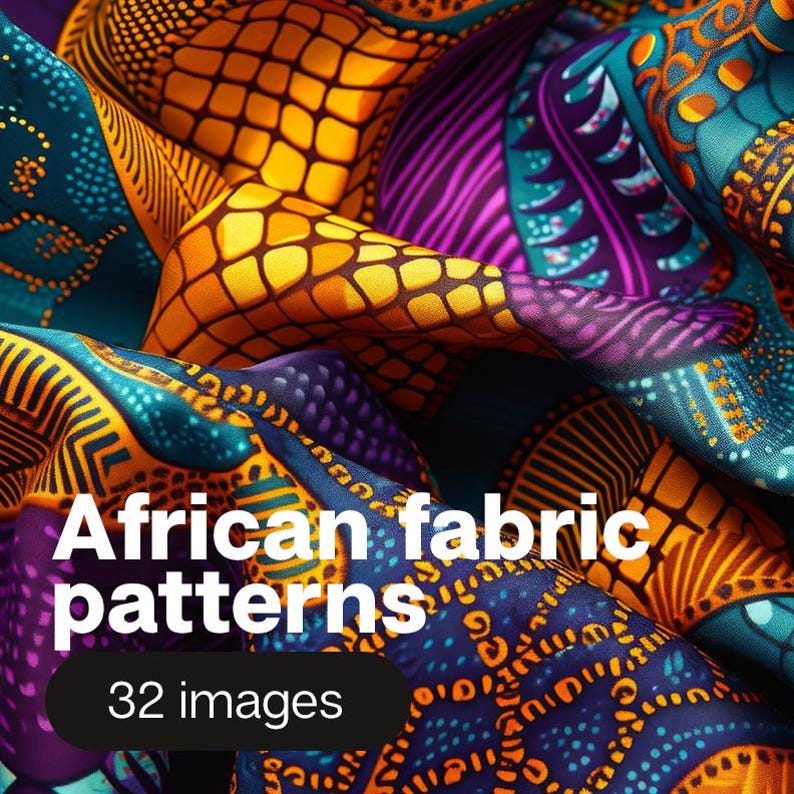 African Fabric Patterns: 32 Multicolored Stock Images (digital Download ...