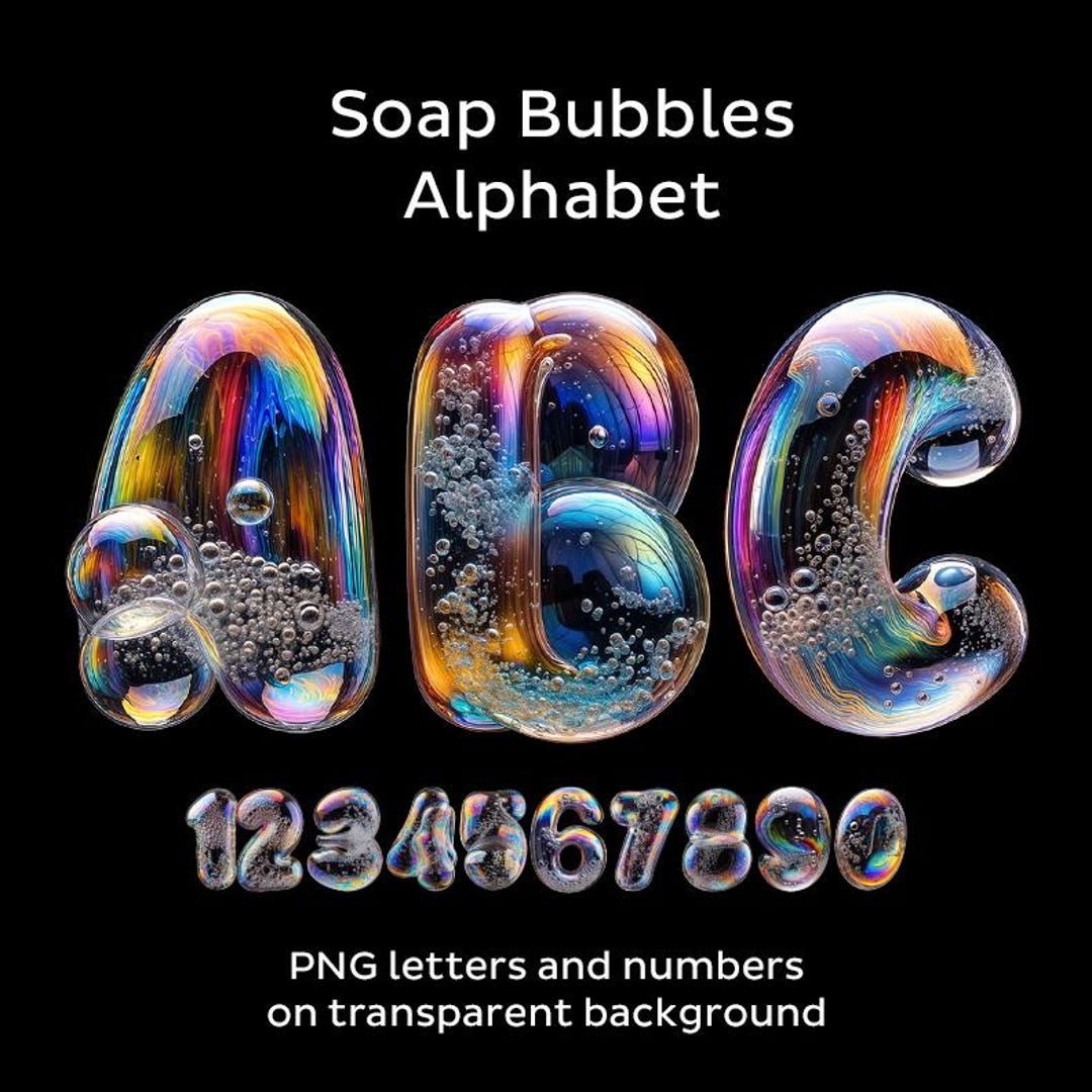 Soap Bubbles Alphabet. Letters, Numbers, and Basic Punctuation Marks ...
