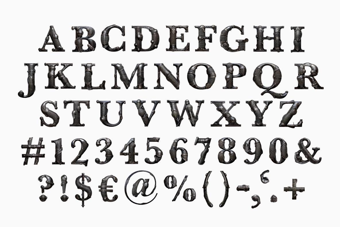 Knight's Alphabet. Letters, Numbers and Punctuation Marks. PNG Set ...