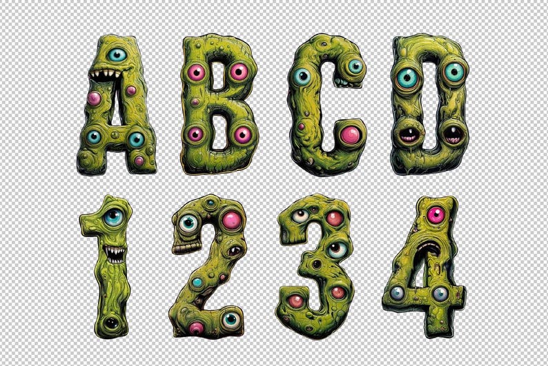 Monster Alphabet, Ugly Letters. Creepy and Spooky Letters and Numbers ...