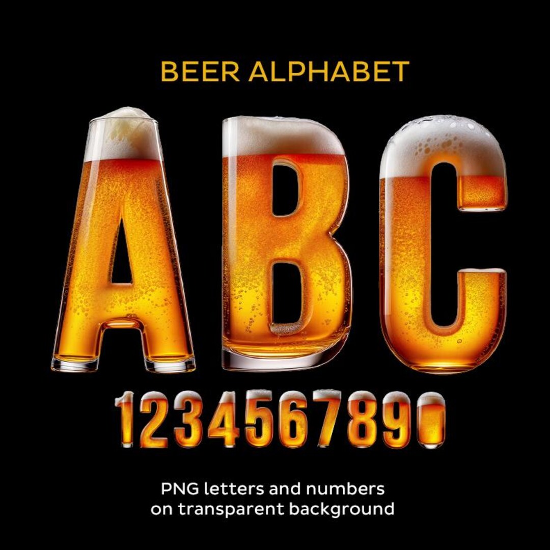 Beer Alphabet. Letter and Numbers Shaped Like a Glass of Refreshing ...