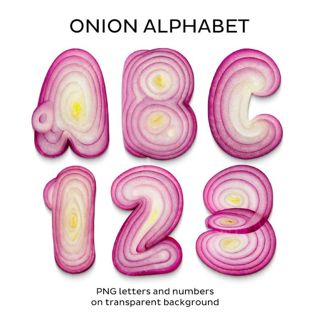 Onion Alphabet. Letters, Numbers, and Basic Punctuation Marks. PNG ...
