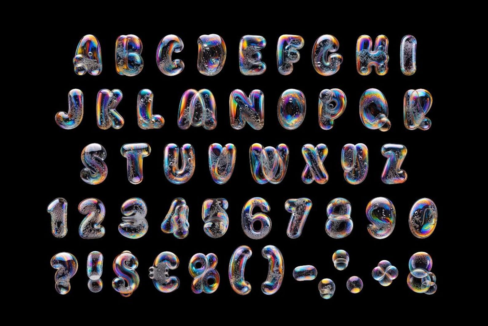 Soap Bubbles Alphabet. Letters, Numbers, and Basic Punctuation Marks ...