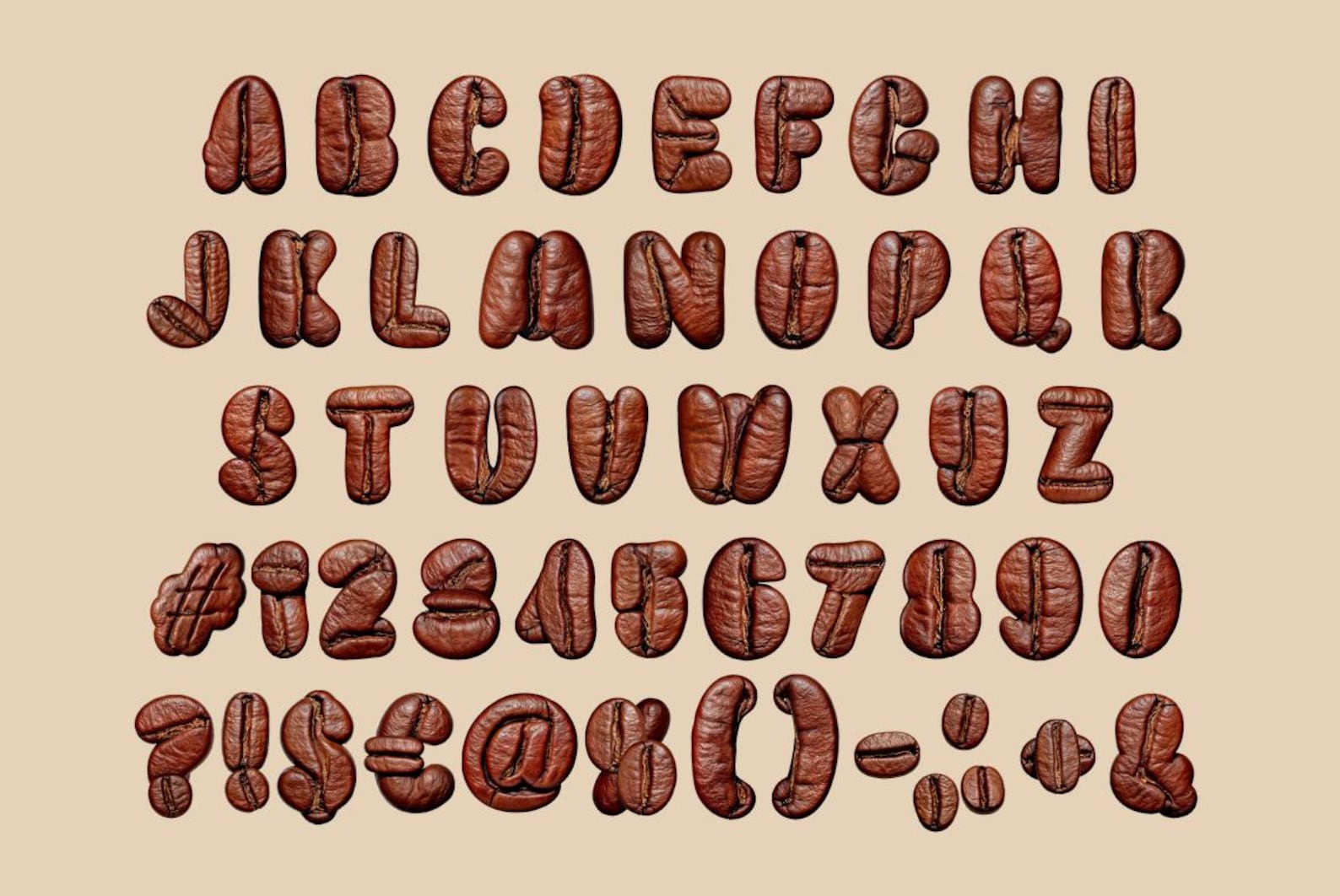 Coffee Beans Alphabet. PNG Set. Letters, Numbers, and Basic Punctuation ...