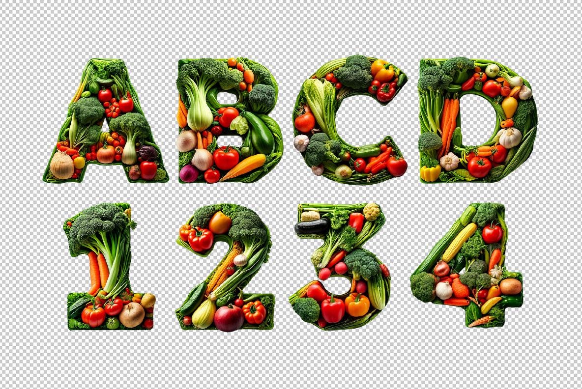 Vegetable Alphabet PNG: Transparent Letters, Numbers (digital Download ...