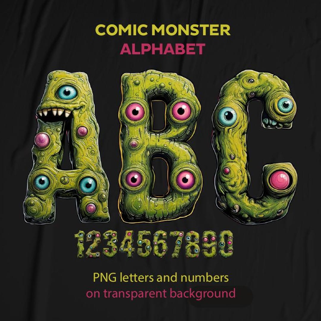 Monster Alphabet, Ugly Letters. Creepy and Spooky Letters and Numbers ...