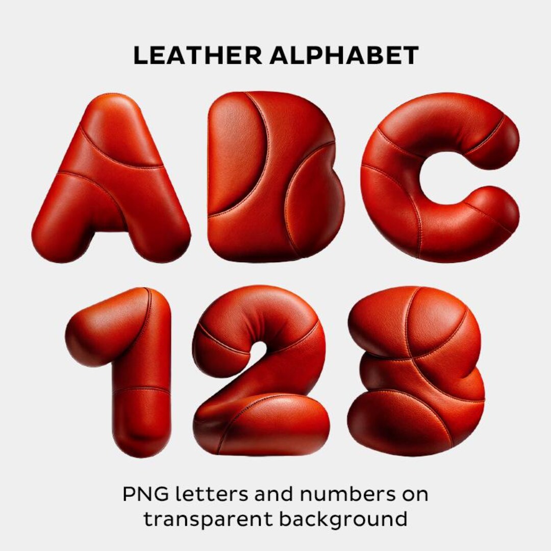 Leather Alphabet & Numbers: PNG Set (digital Download) - Etsy