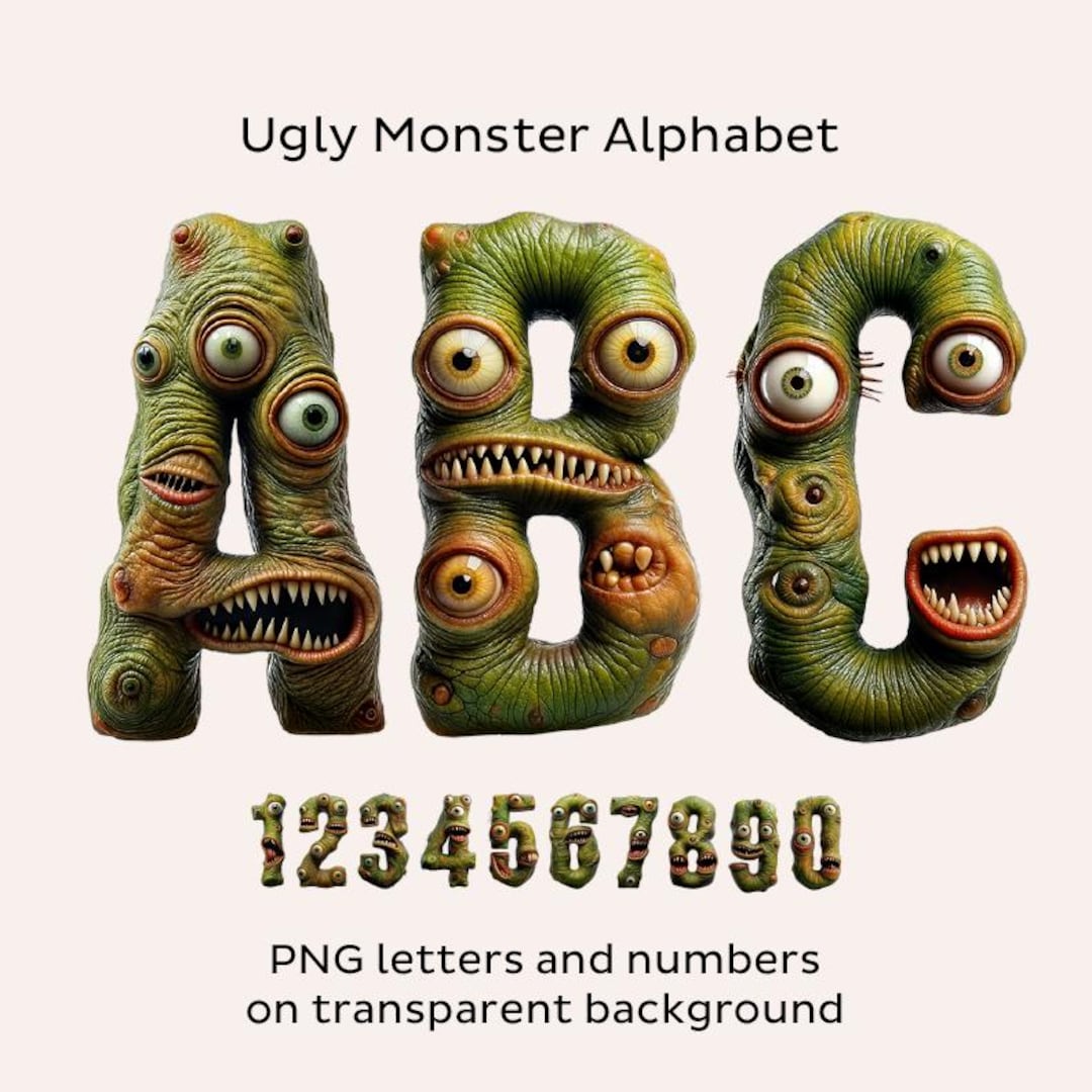 Ugly Monster Alphabet. PNG Set. Scary, Creepy, Ugly, Terrifying, Spooky ...