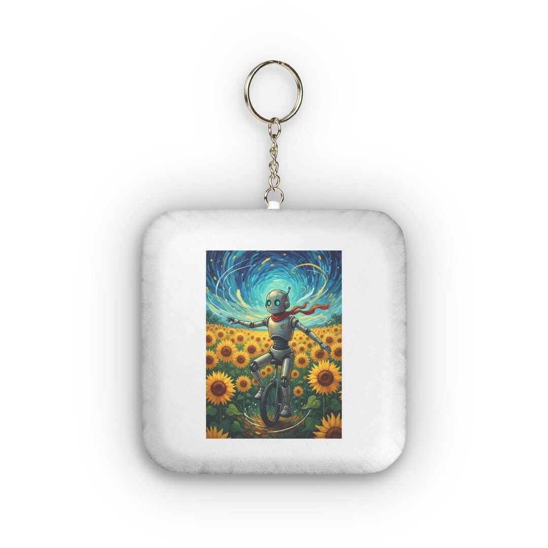 Robot on Unicycle in Sunflower Field Keychain | Mini Plush Keychain - Etsy