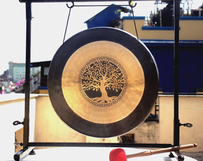 Vintage Gong and Malled on Stand Handcarved House Gong Travel Gong ...
