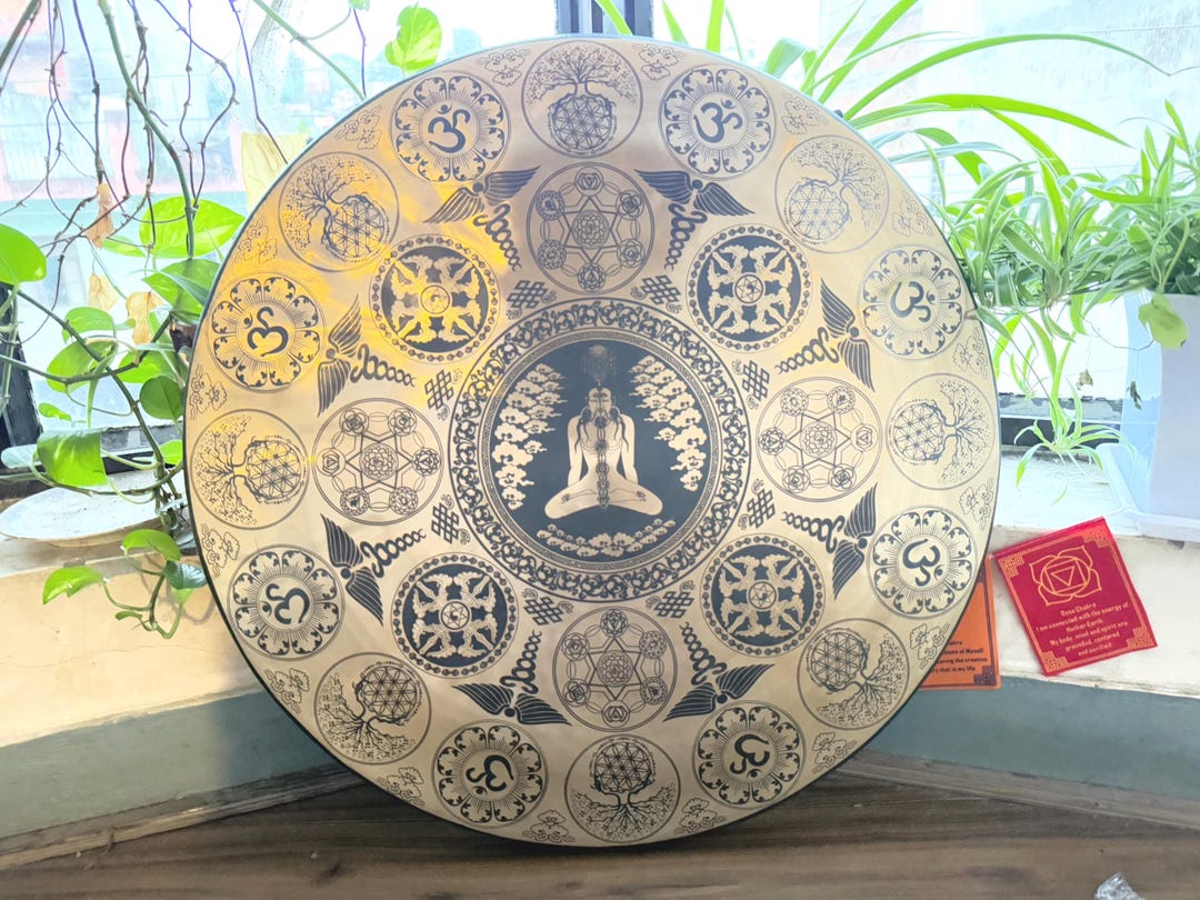 40–100 CM Handmade FINE YOGI Tibetan Mandala Gong With Stand ...