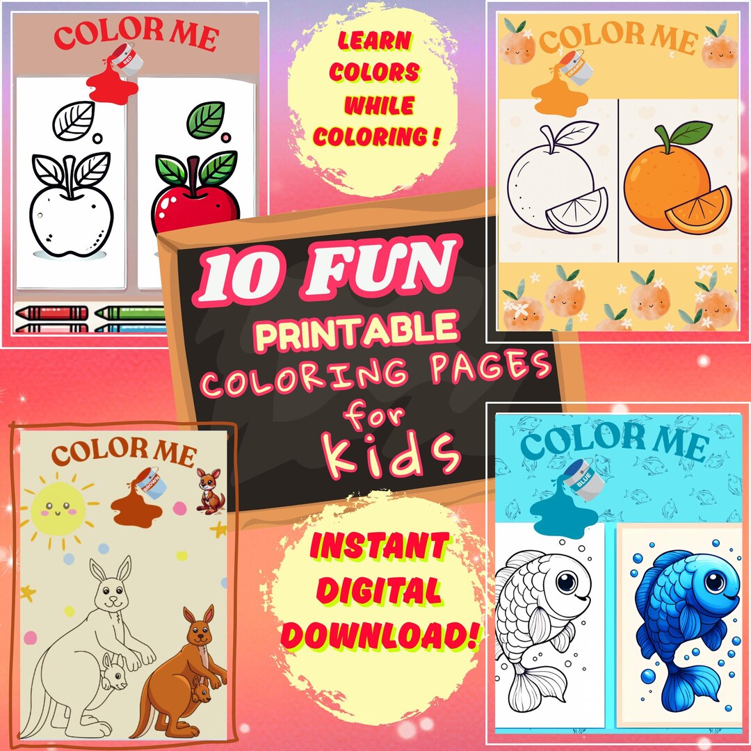10 Printable Kids Coloring Pages | Learn Colors | Fruits, Animals ...