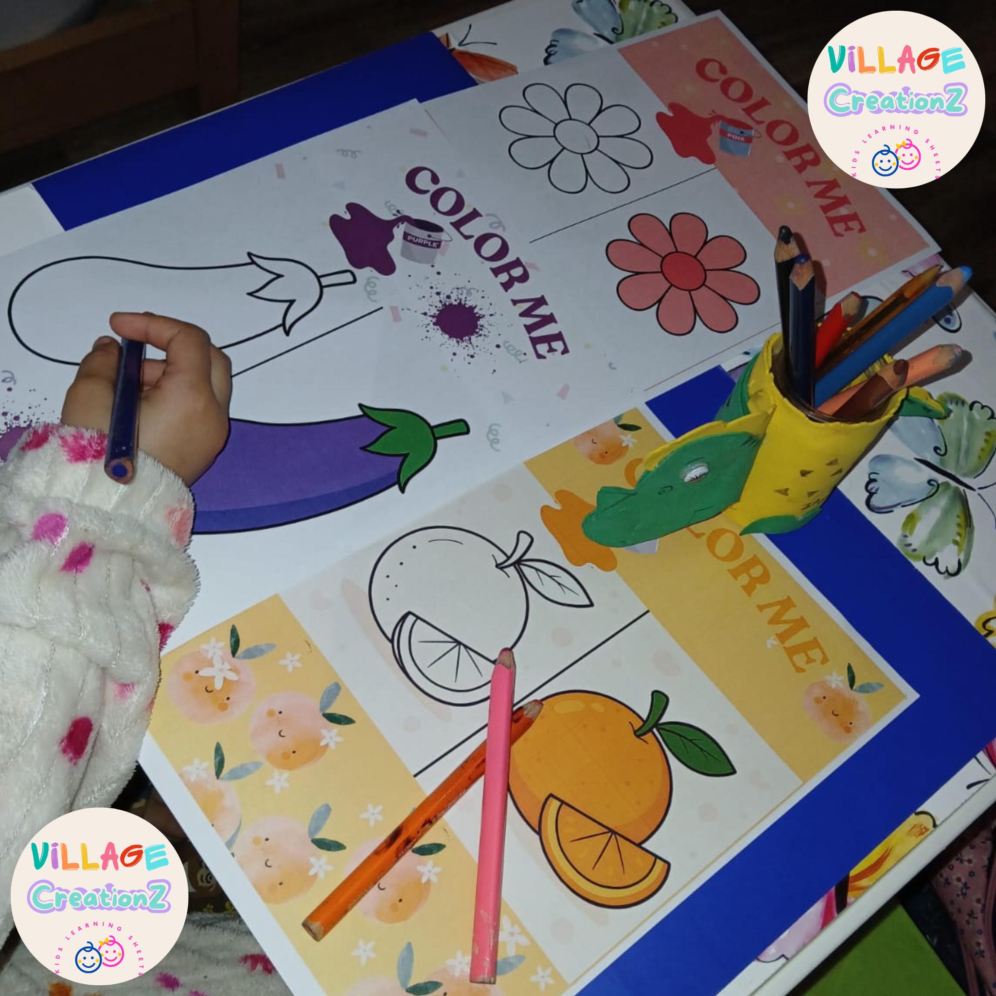 10 Printable Kids Coloring Pages | Learn Colors | Fruits, Animals ...