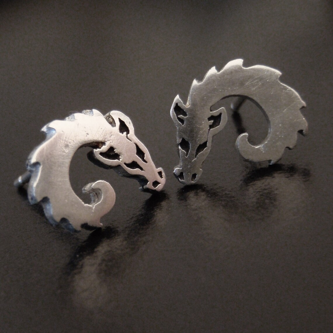 Curled-up Baby Dragons - Silver Studs - Dragon Jewellery - Made to ...