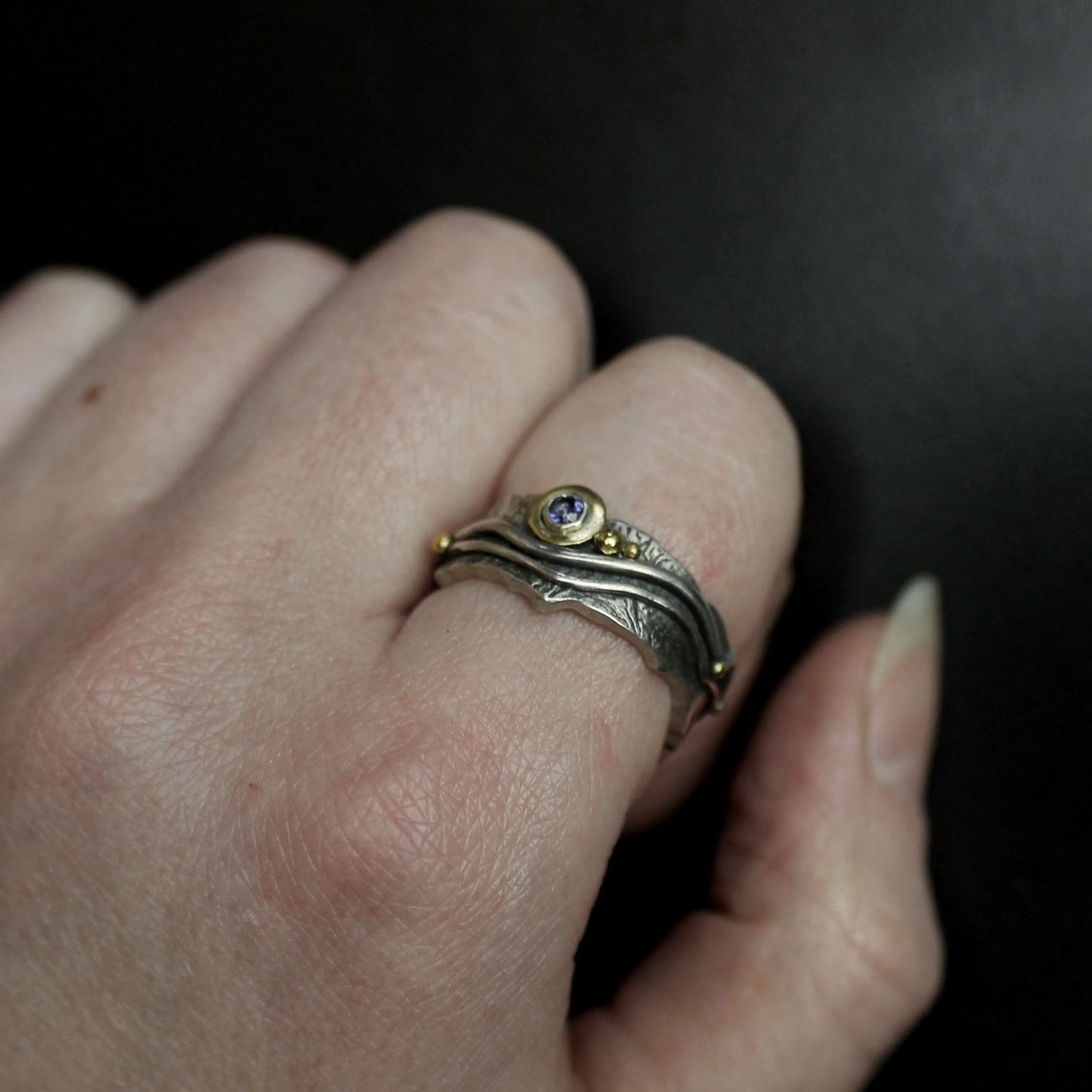 Water Sapphire Mountain River Ring Silver 18ct Gold Made - Etsy