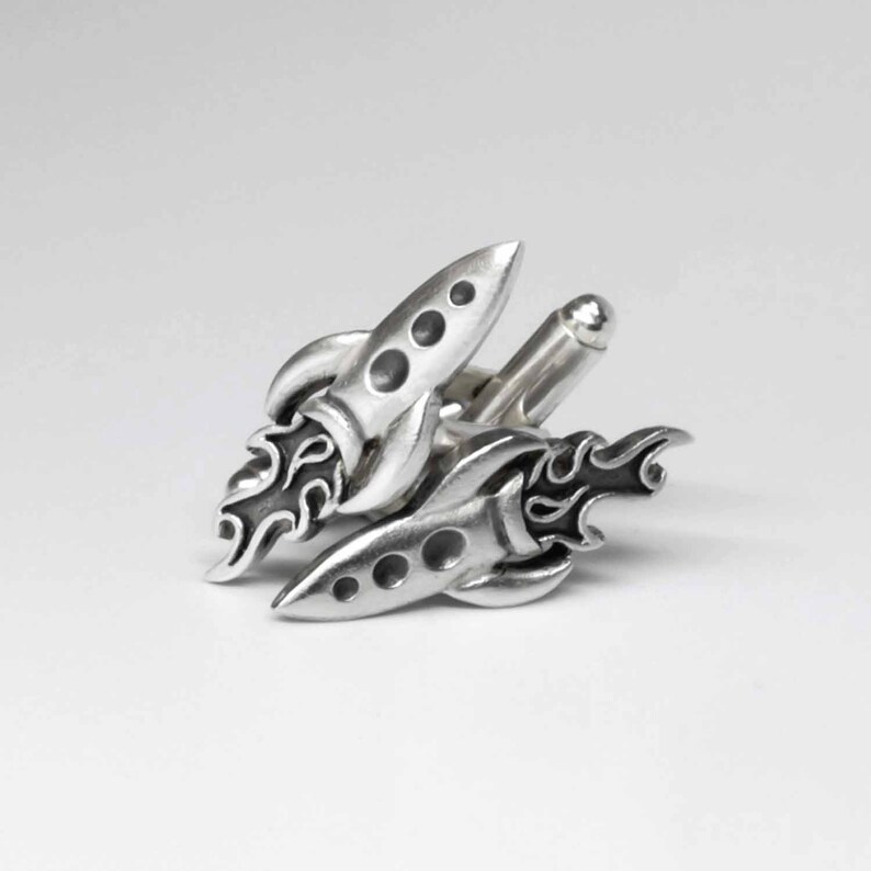 Retro Rocket Pendant With Gold Flames - Sterling Silver - Sci-fi ...