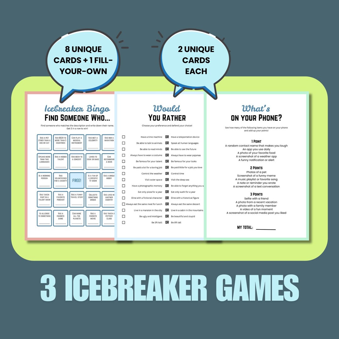 3 Icebreaker Games Conversation Starters Editable Printable School ...