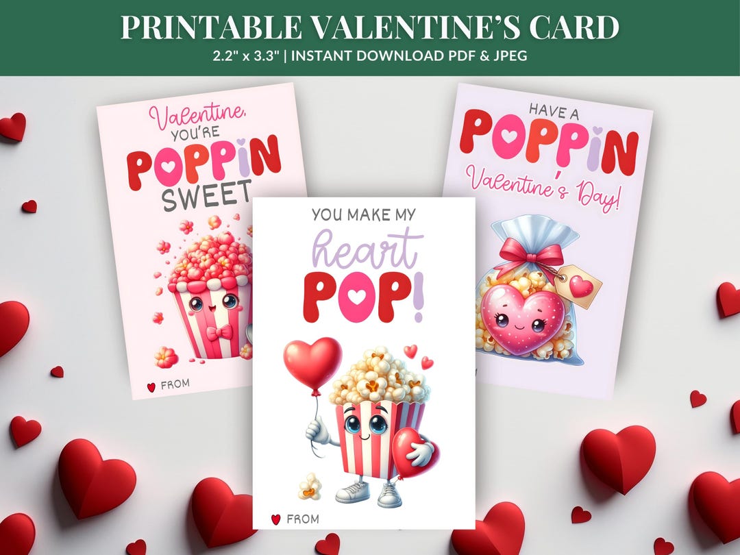 Popcorn Valentines Day Cards for Classroom Parties – Fun Printable Kids ...