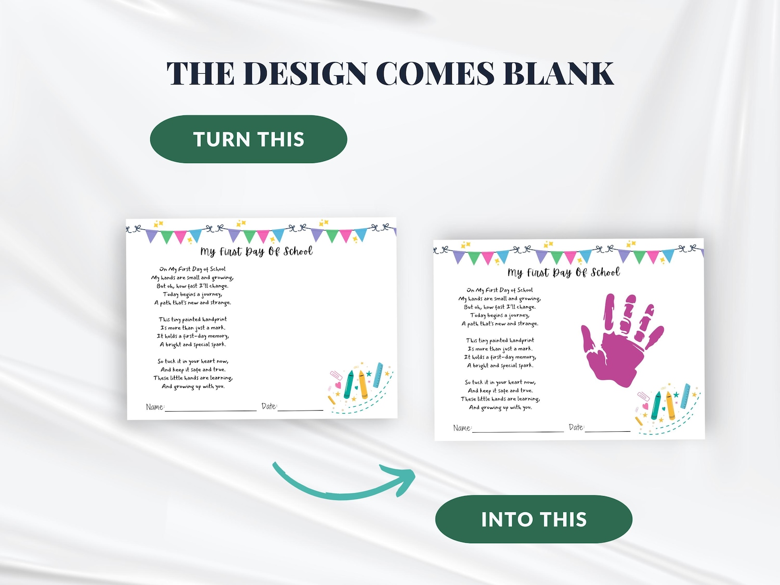 First Day of School Hand Craft, Back to School Printable Kids Keepsake ...