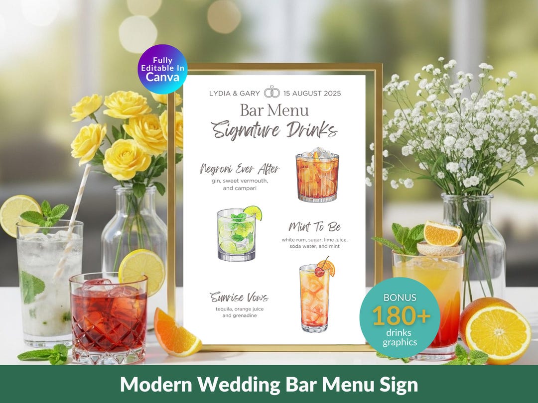 Wedding Signature Drink Sign: Editable Modern Wedding Bar Menu Canva ...