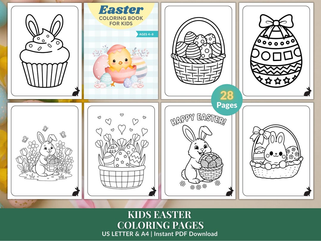 Easter Coloring Book for Kids - Spring Printable Activity Bundle, Bunny ...