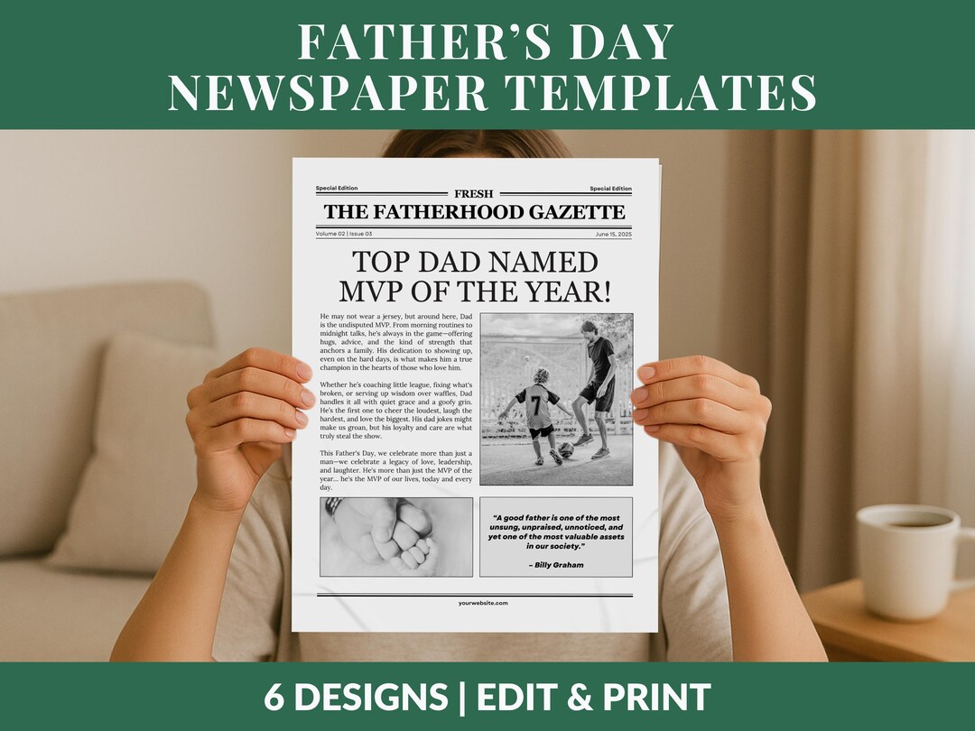 Father's Day Newspaper Template Bundle: Custom Printable Dad Gift ...