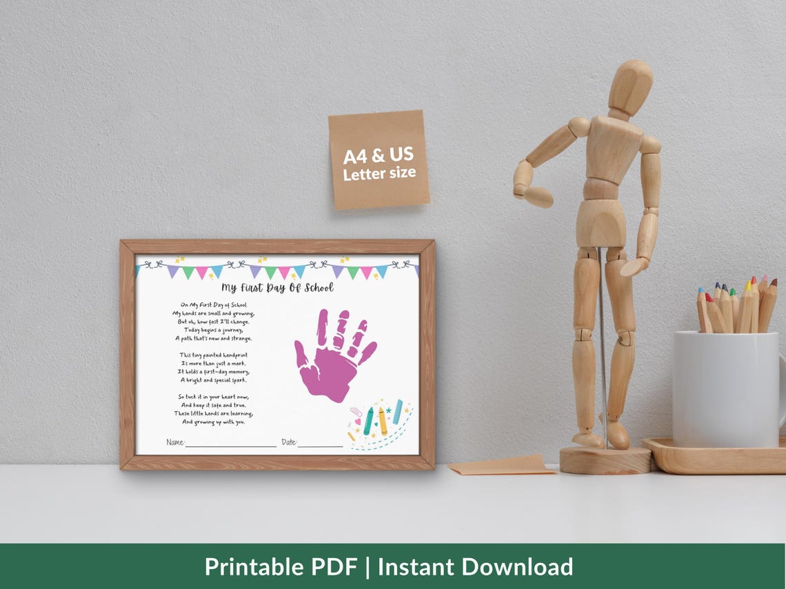 First Day of School Hand Craft, Back to School Printable Kids Keepsake ...