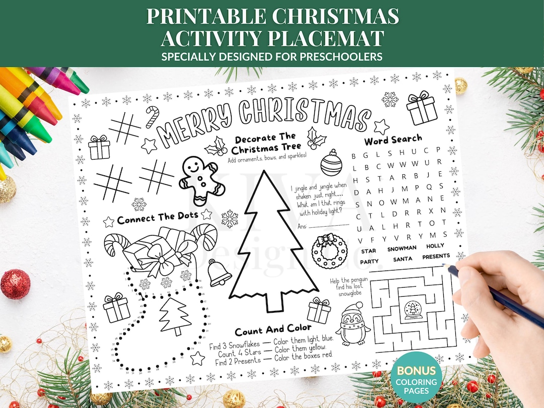 Christmas Activity Placemat Printable – Kids Holiday Activity Sheet - Etsy