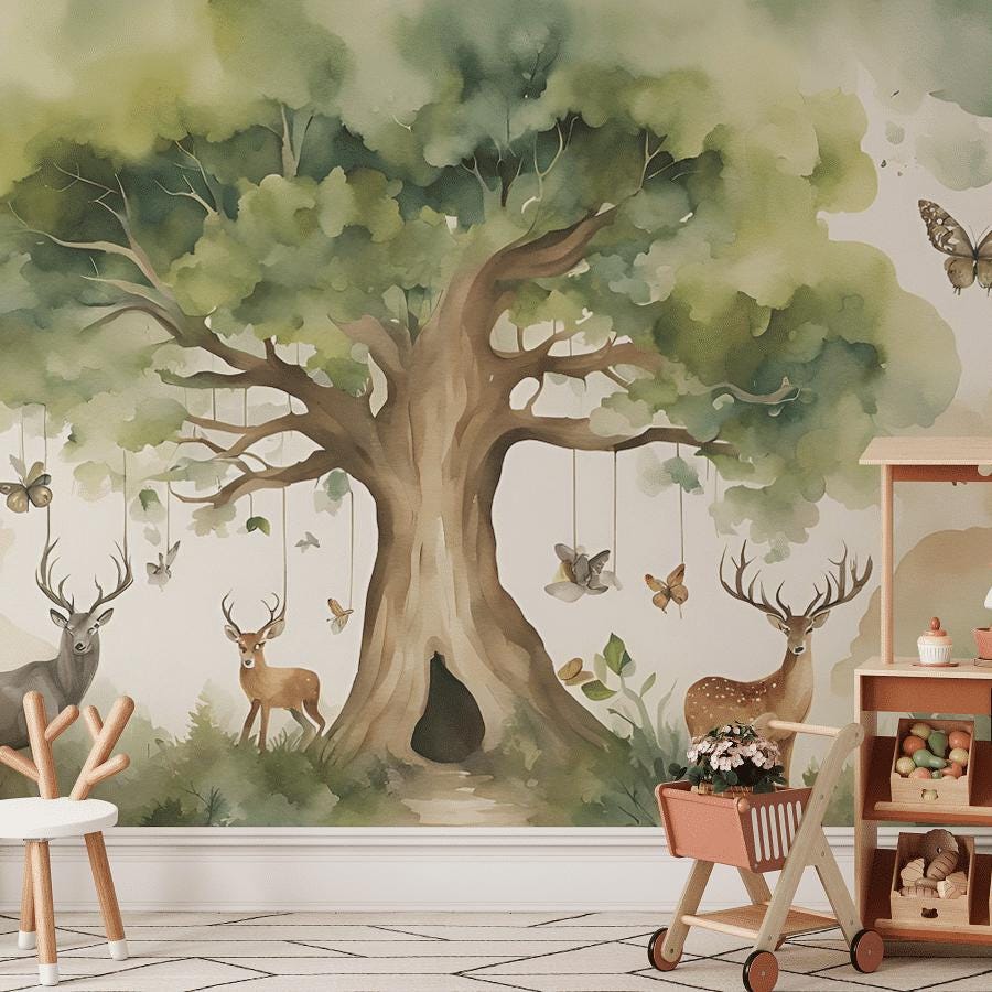 Wall Mural Kids Wallpaper Forest Tree - Etsy