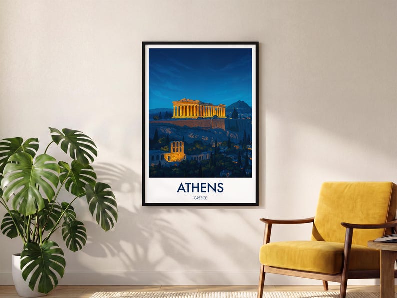 Acropolis at Dusk Print: Athens Greece Travel Poster - Etsy