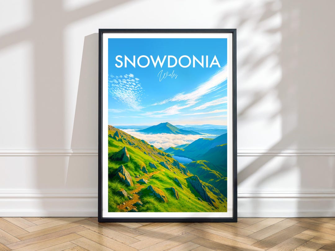 Mt Snowdon Mountain Clouds Wall Art: Snowdonia, Wales Modern Travel ...