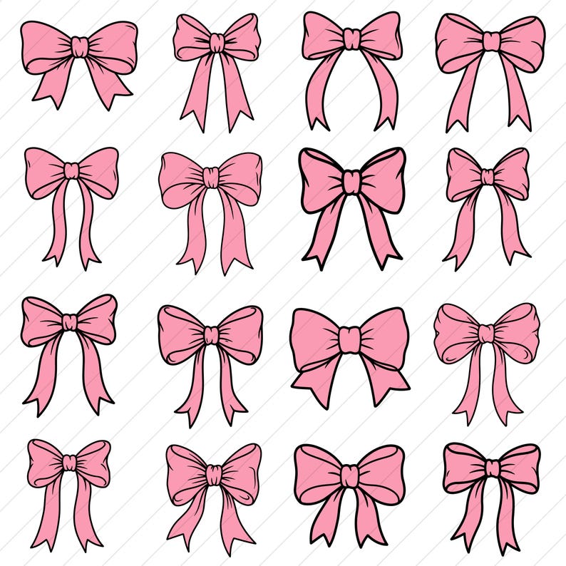 Hand-drawn Ribbon Bow SVG Bundle: Coquette Bow Clipart (digital ...