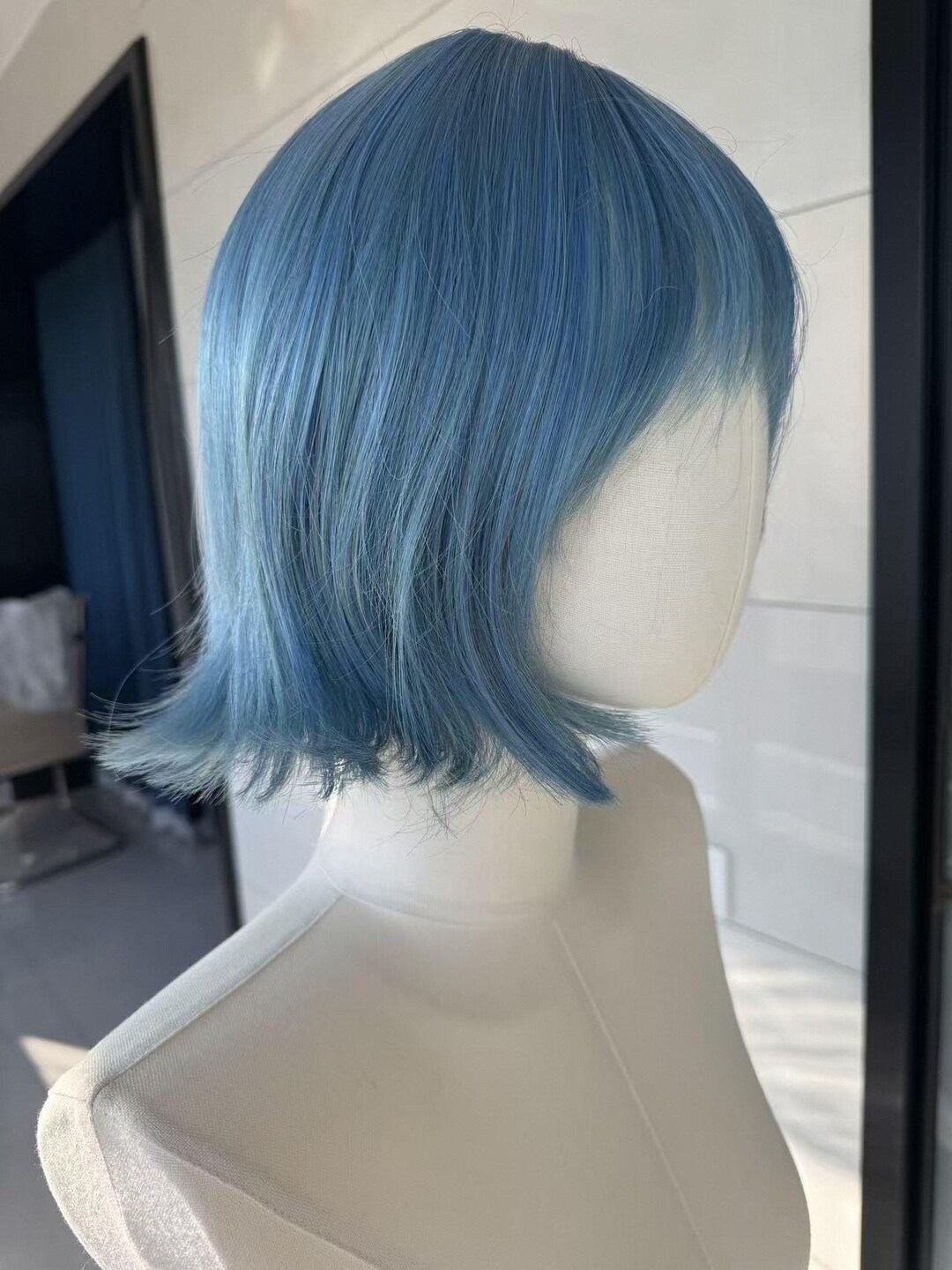 Light Blue Bob Wig With Bangs | Synthetic Cosplay Wig - Etsy