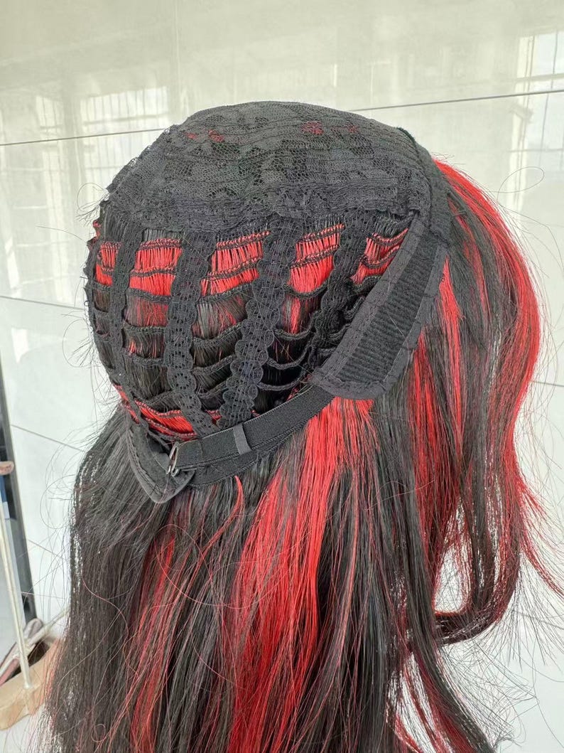 Black and Red Ombre Long Curly Wig | Cosplay Wig With Bangs - Etsy