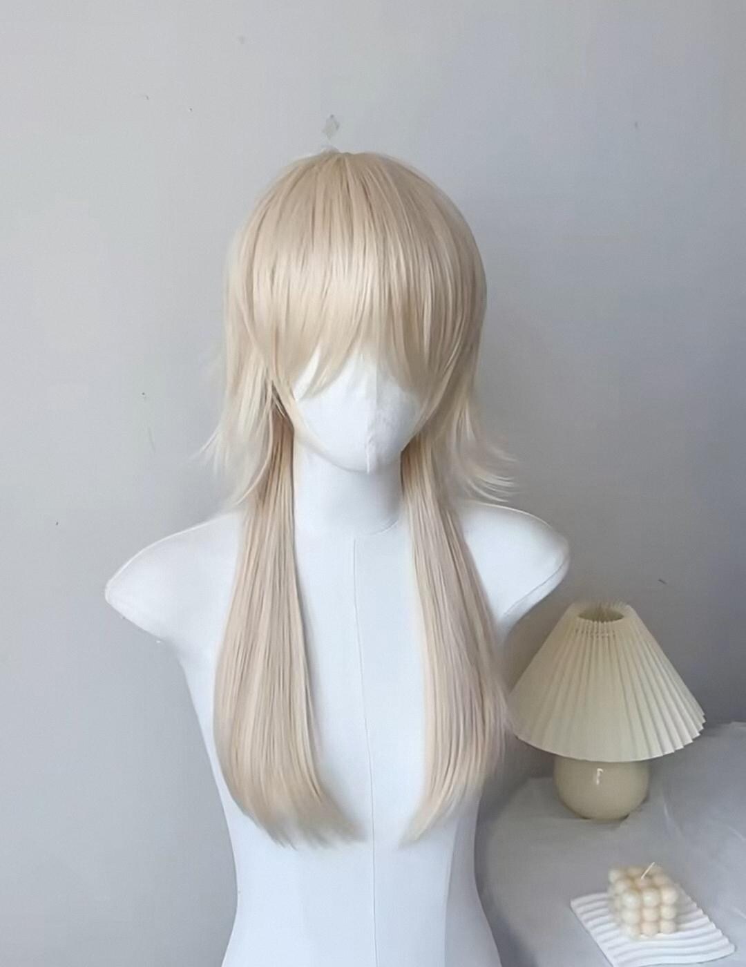 Long Platinum Blonde Wig: Wolf Tail, Fluffy Hair - Etsy