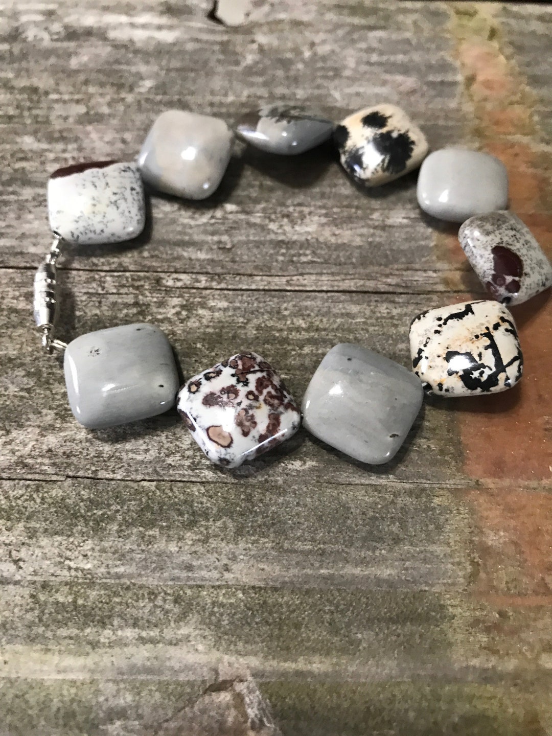 Unique Multi-colored Jasper Gemstone Bracelet With Silver Screw Clasp ...