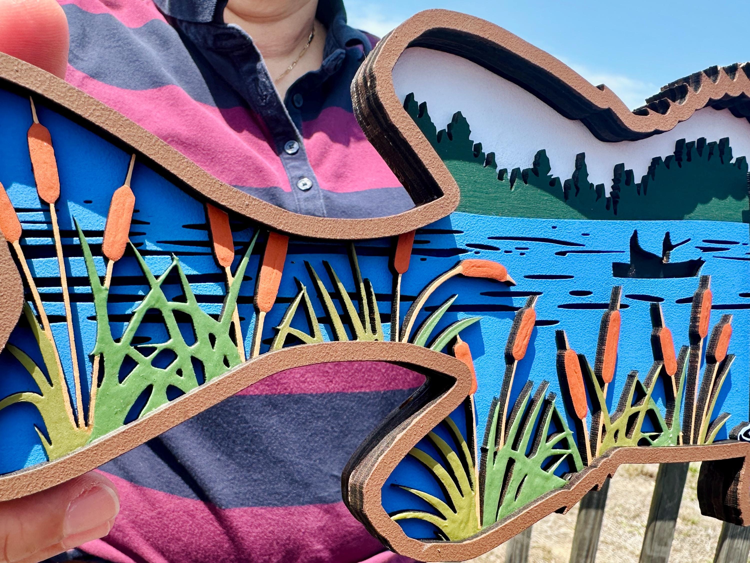 Wooden Fish Wall Art – Lake Fishing Scene Decor With Nature Silhouette ...