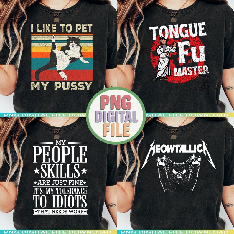 Funny Cat PNG Bundle, Naughty Humor Quotes, Meowtallica Parody ...