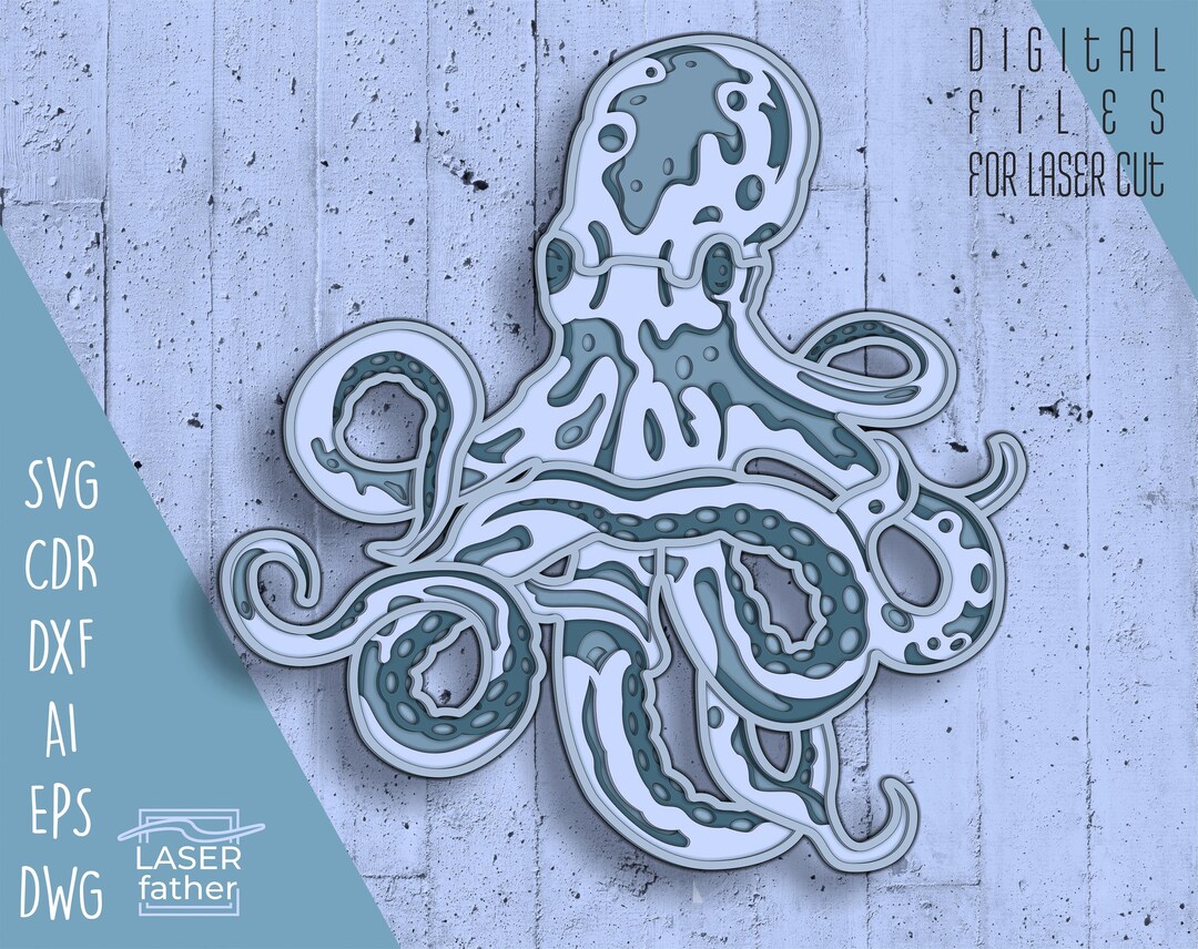 3D Layered SVG Octopus, Vectors for Laser Cutting Machines, Cdr Dxf Eps ...