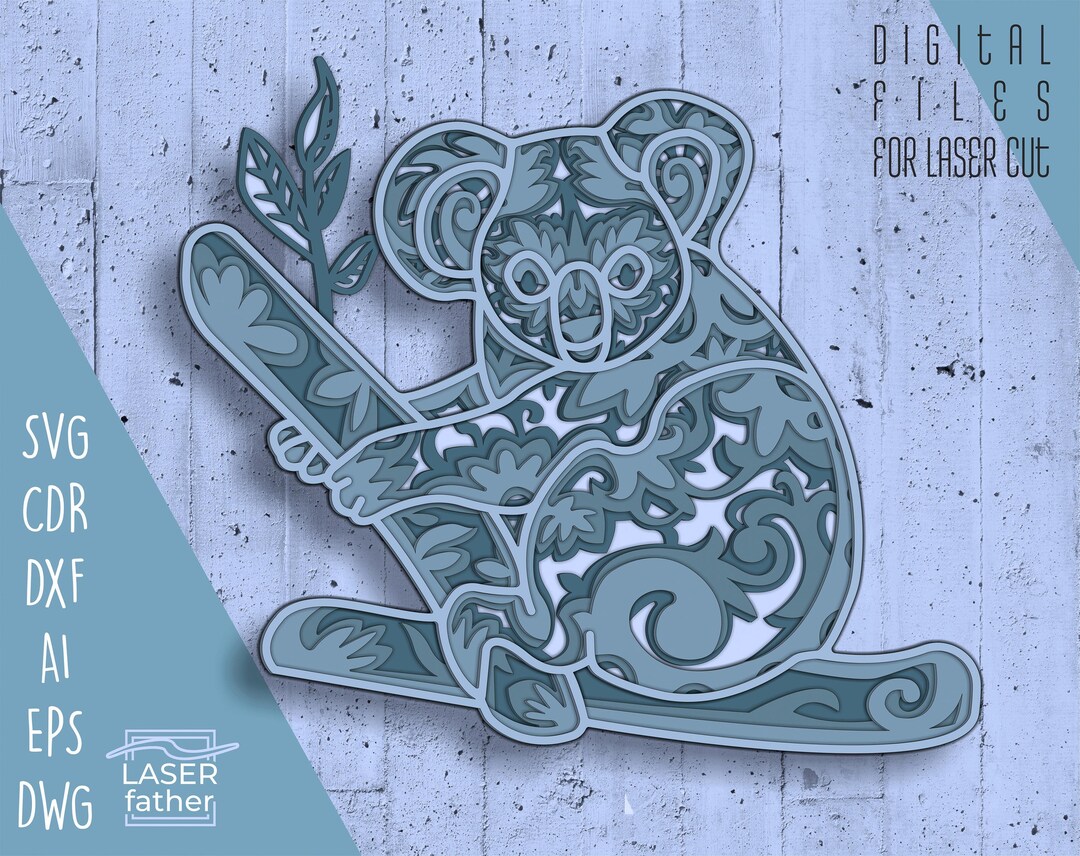 3D Layered SVG Koala, Vectors for Laser Cutting Machines, Jungle Animal ...