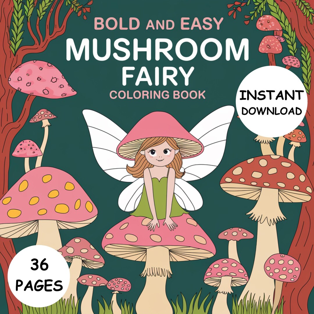 Mushroom Fairy Coloring Pages Printable PDF for Adults & Kids Whimsical ...