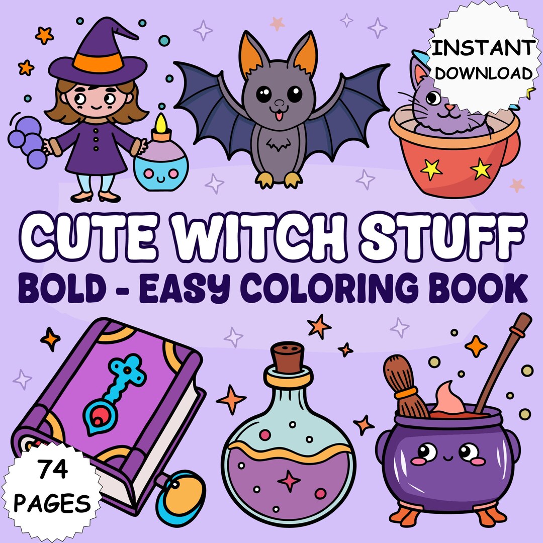 Coco Wyo Cute Witchy Coloring Book 74 Bold and Easy Pages for Kids ...