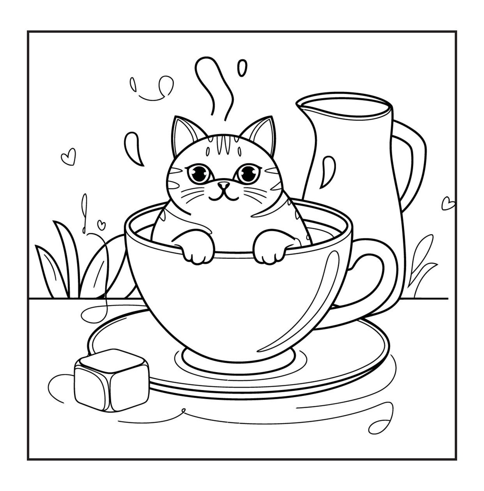 Kawaii Cat Coloring Pages Cute & Cozy Printable Art PDF Digital ...