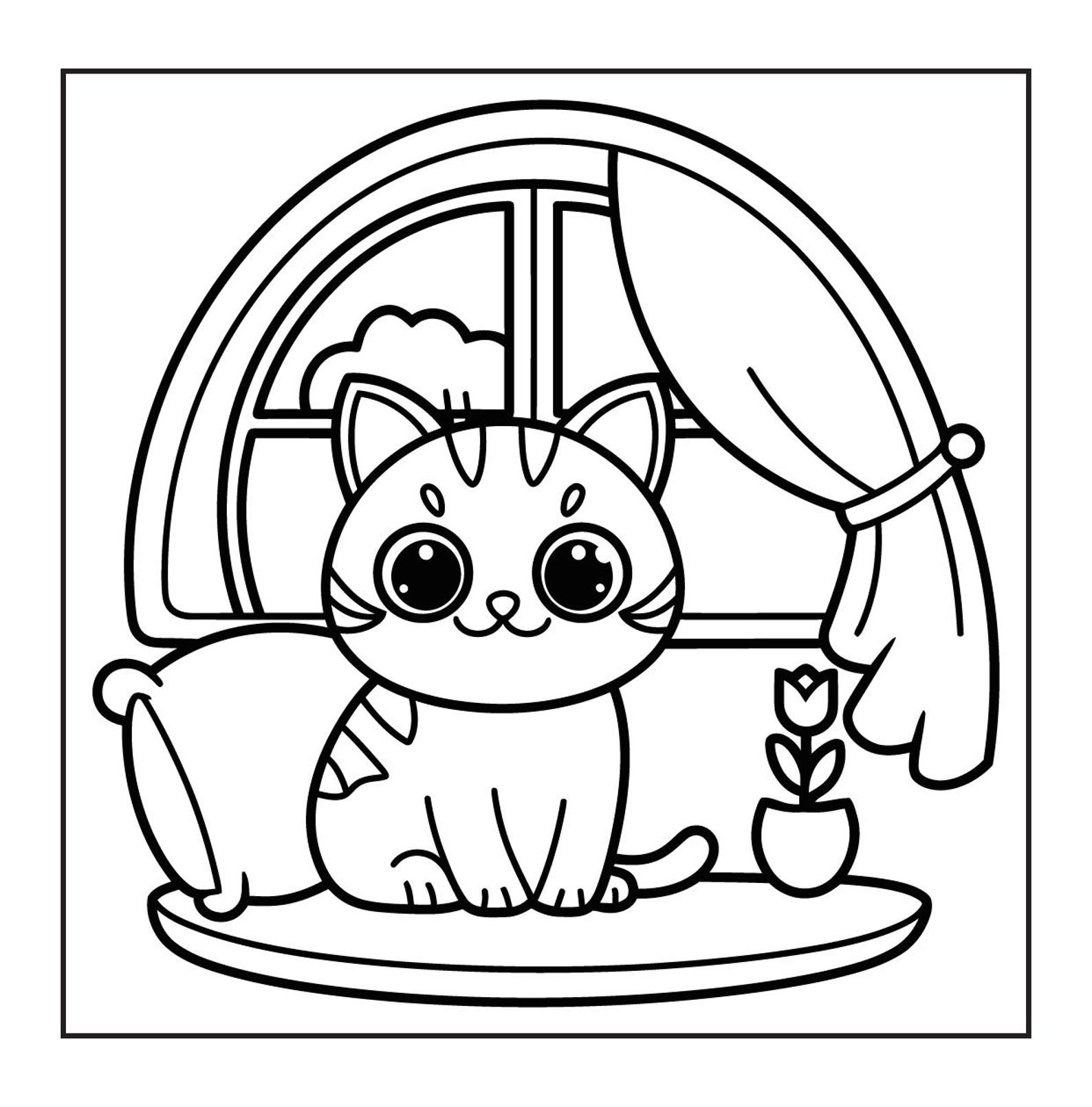 Kawaii Cat Coloring Pages Cute & Cozy Printable Art PDF Digital ...