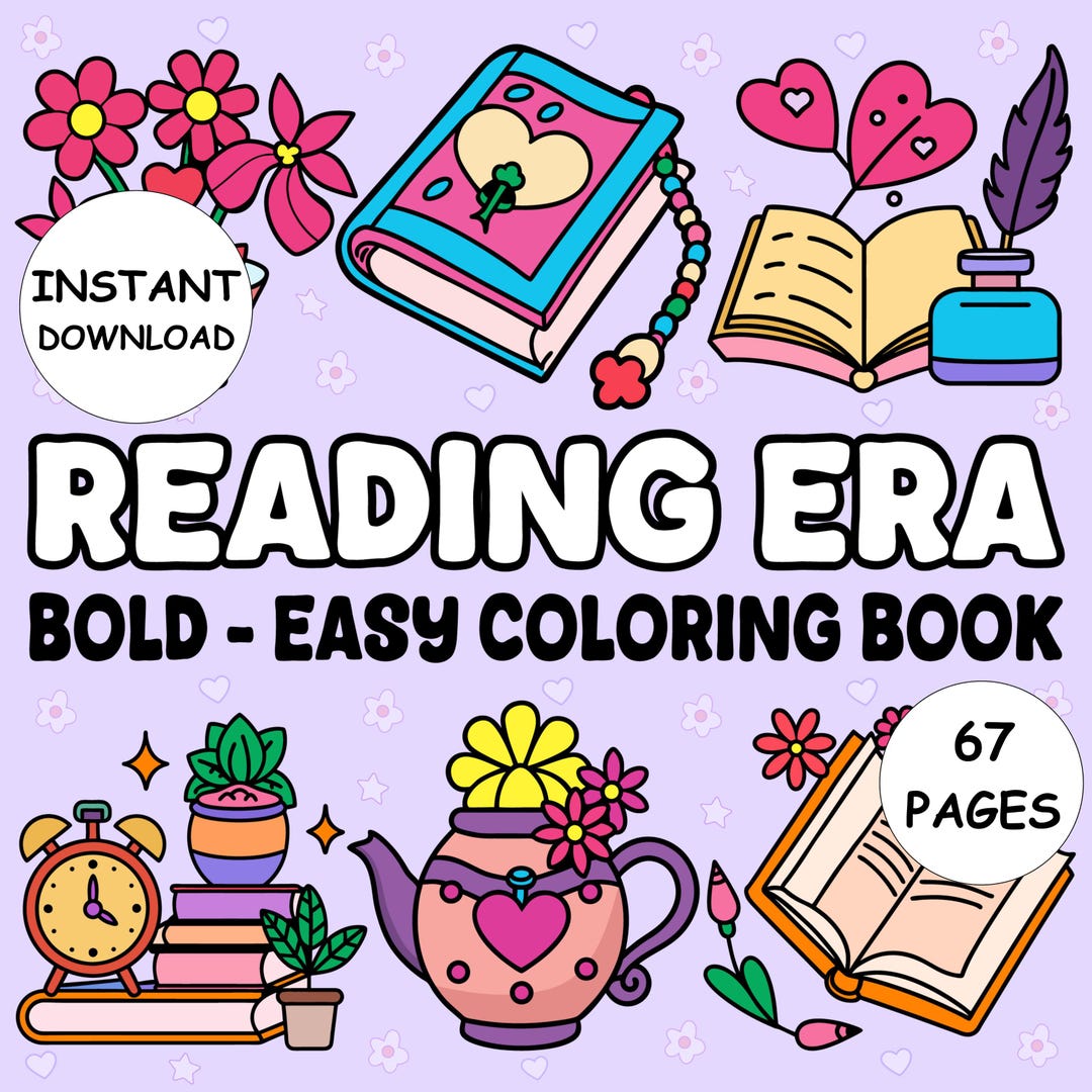 Reading Era Coloring Book PDF Bold and Easy Bookish Pages 67 Page ...
