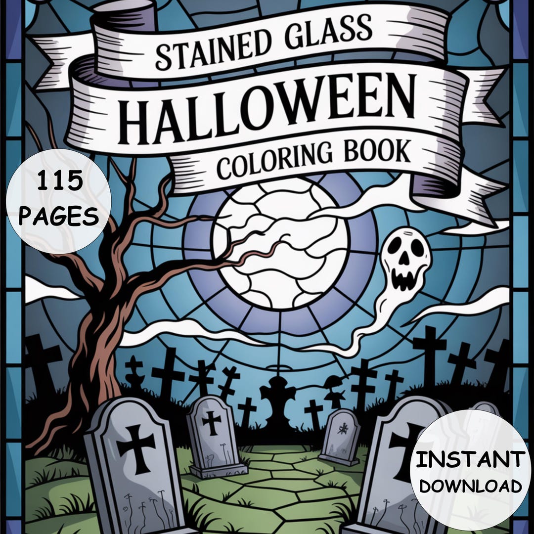 Stained Glass Halloween Coloring Book: 115 Spooky Designs (PDF Download ...