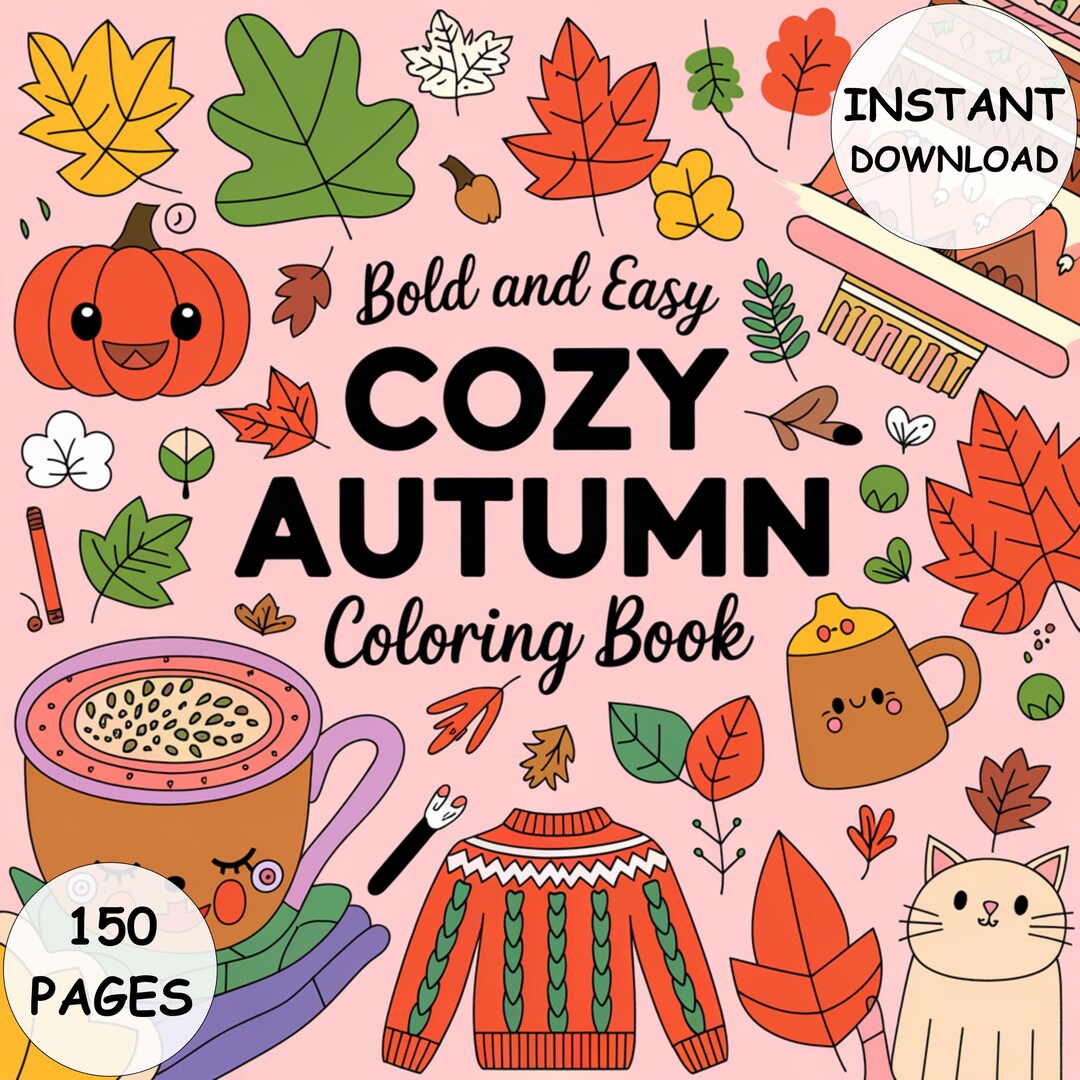Cozy Autumn Coloring Book: 150 Fall Pages, Easy Designs (PDF Download ...