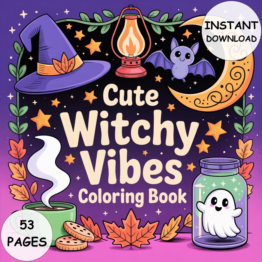 Cute Witchy Vibes Coloring Book 53 Pages Halloween Coloring for Kids ...
