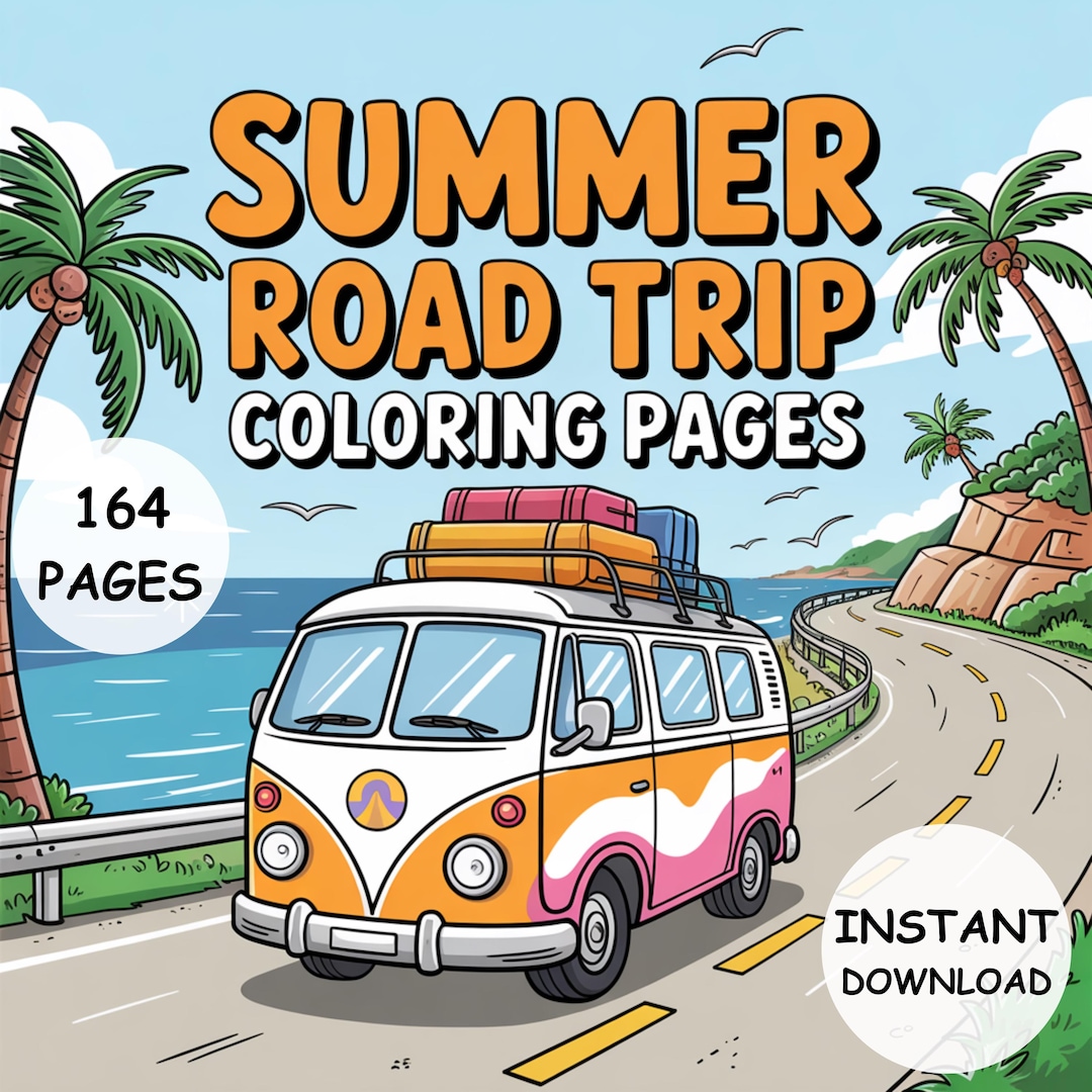 Summer Road Trip Coloring Book 164 Bold and Easy Holiday Pages for Kids ...